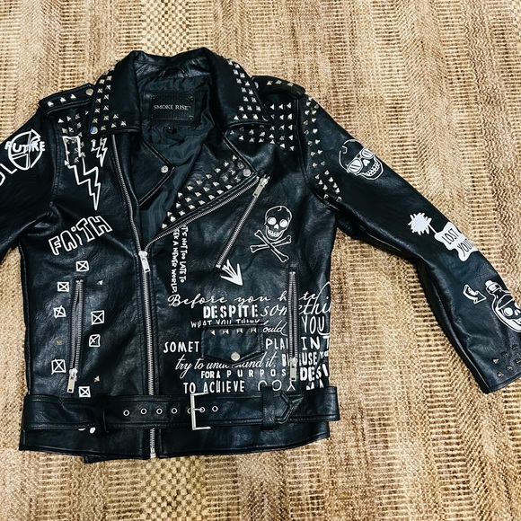 smoke rise ny | Jackets & Coats | Smoke Rise Rivet Printed Lapel Biker ...
